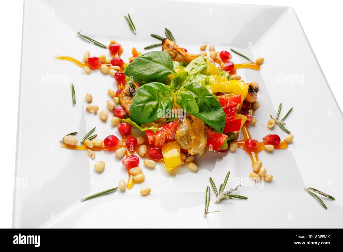 appetizing restaurant food on white background Stock Photo - Alamy