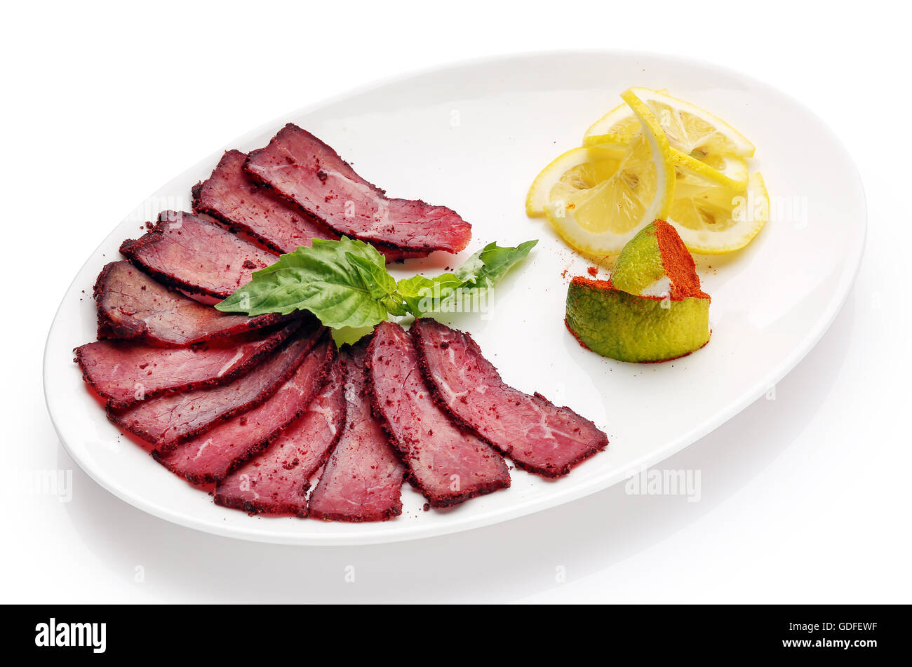appetizing restaurant food on white background Stock Photo - Alamy