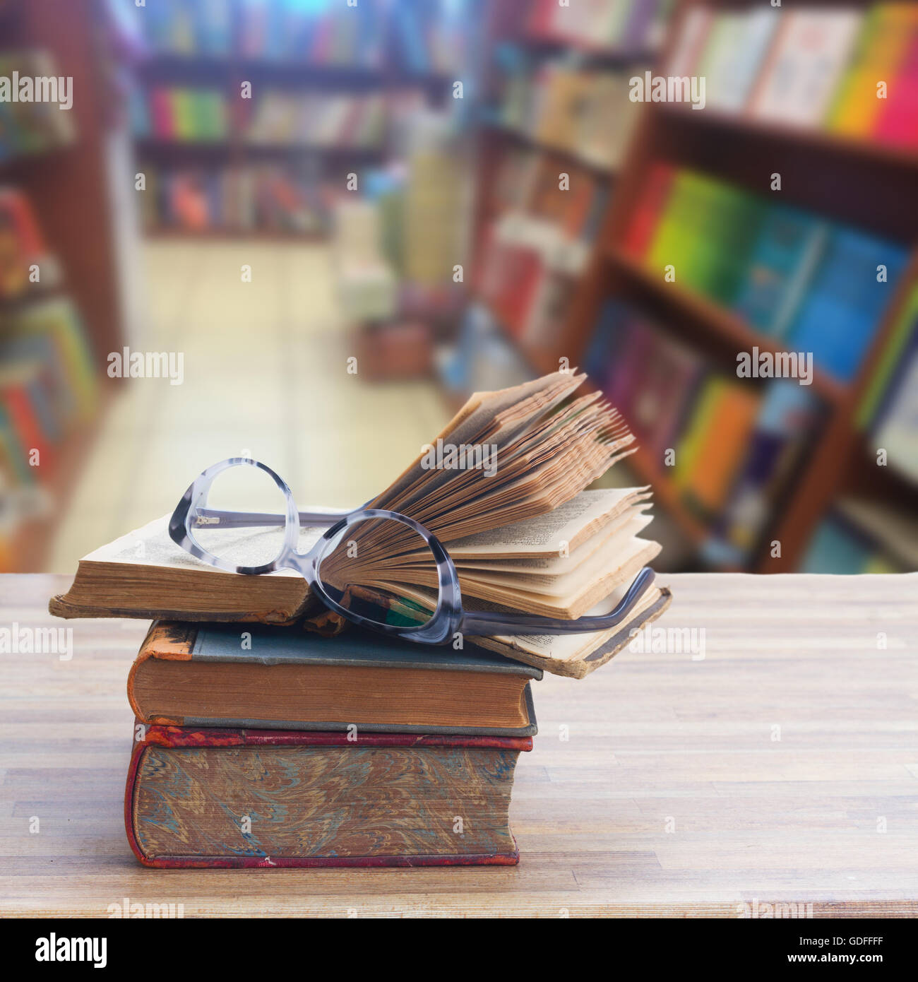 Books and glasses Stock Photo - Alamy