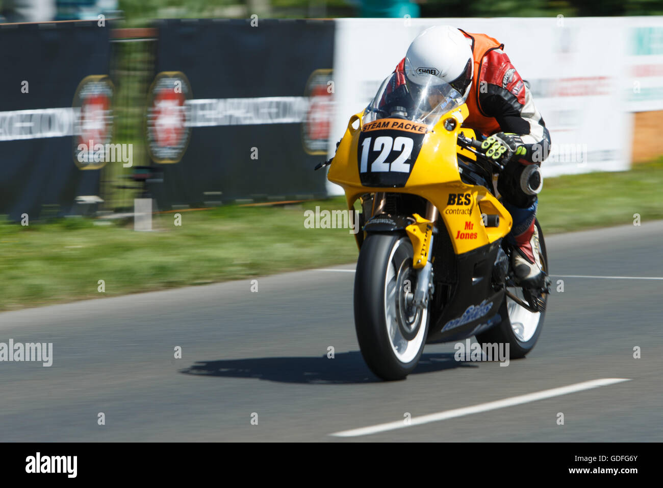 Alan Johnston on the start/finish straight during the Steam Packet ...