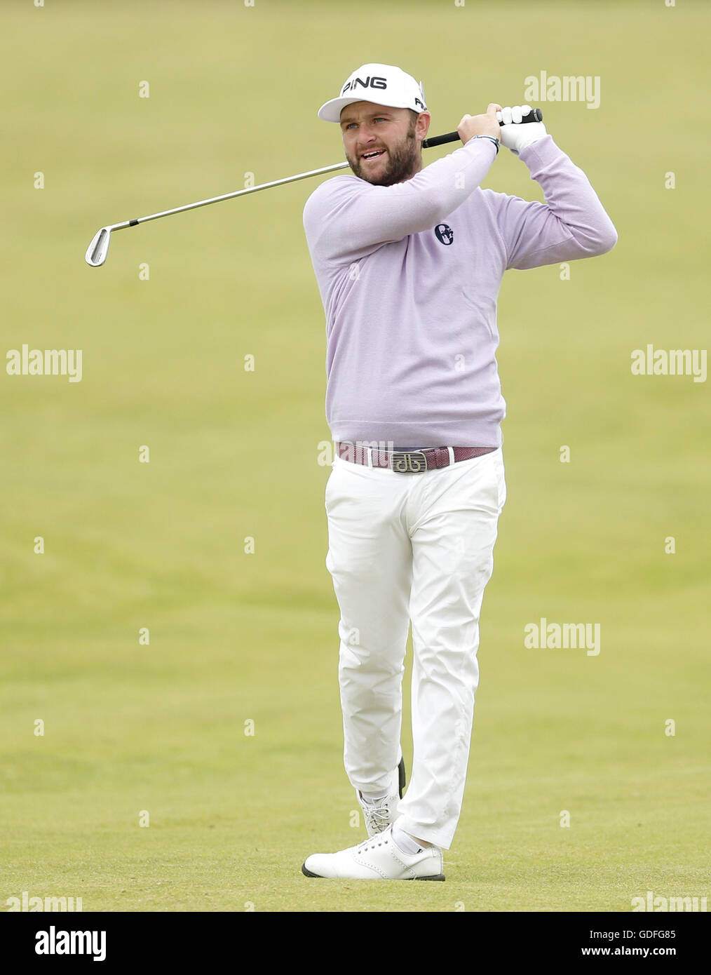 England's Andy Sullivan plays off the fourth fairway during day three ...