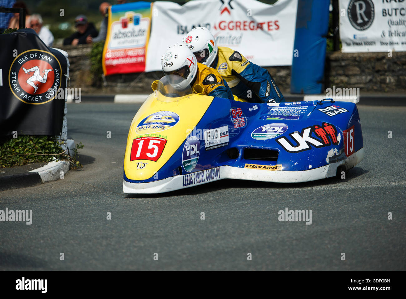 David Hirst & Aaron Galligan round Castletown Corner during the Manx ...