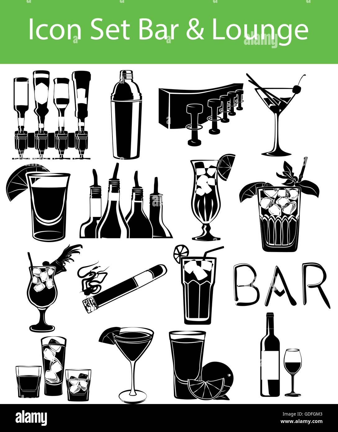 Icon Set Bar & Lounge with 16 icons for the creative use in graphic ...