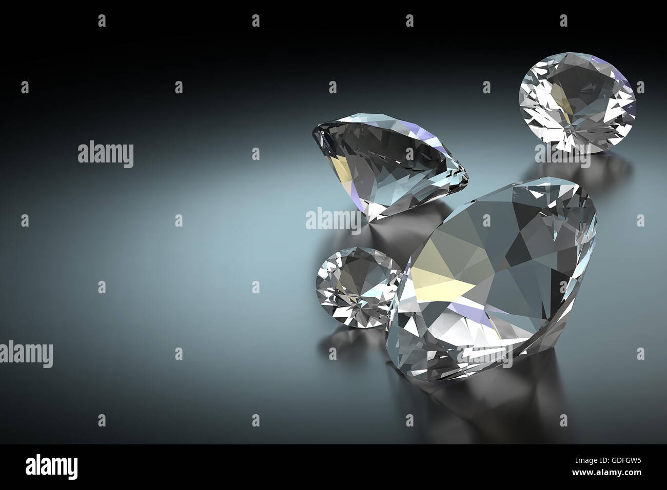 3D rendering group of diamonds laying on black background Stock Photo ...