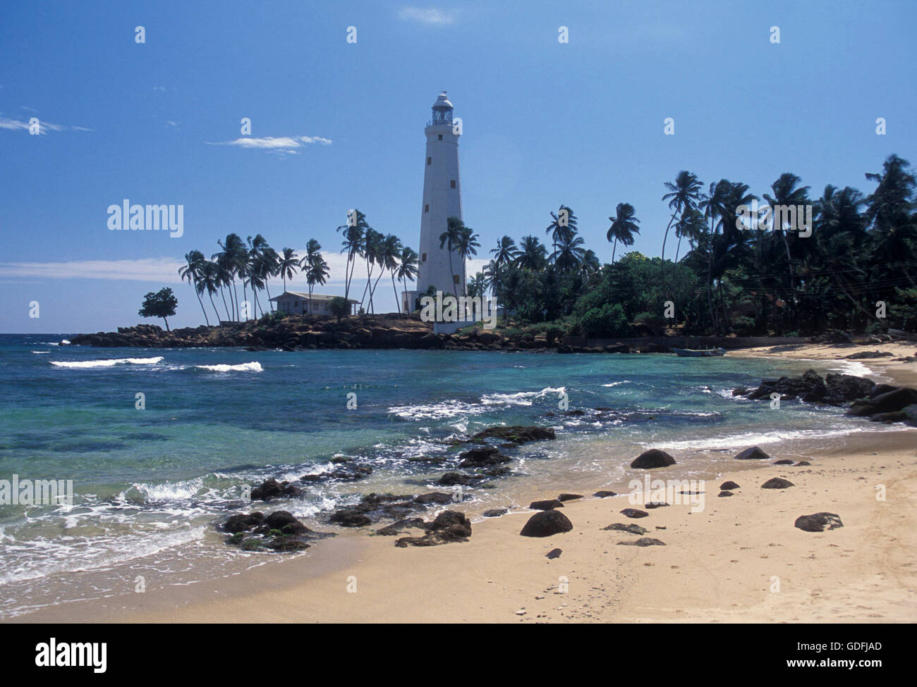 the Beach and Lighttower in the town of Matara in the south of Sri ...