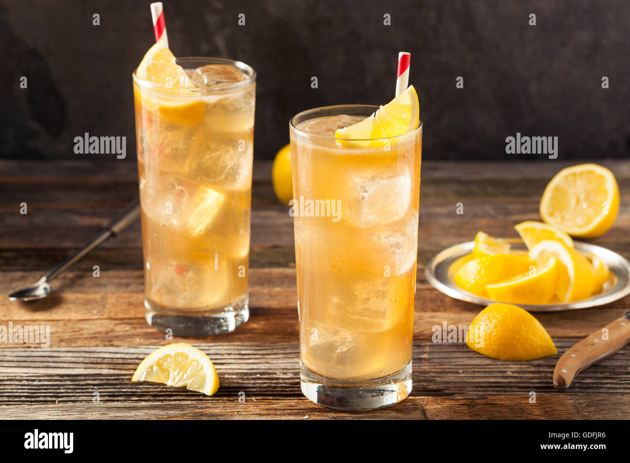Boozy Long Island Iced Tea with a Lemon Garnish Stock Photo - Alamy