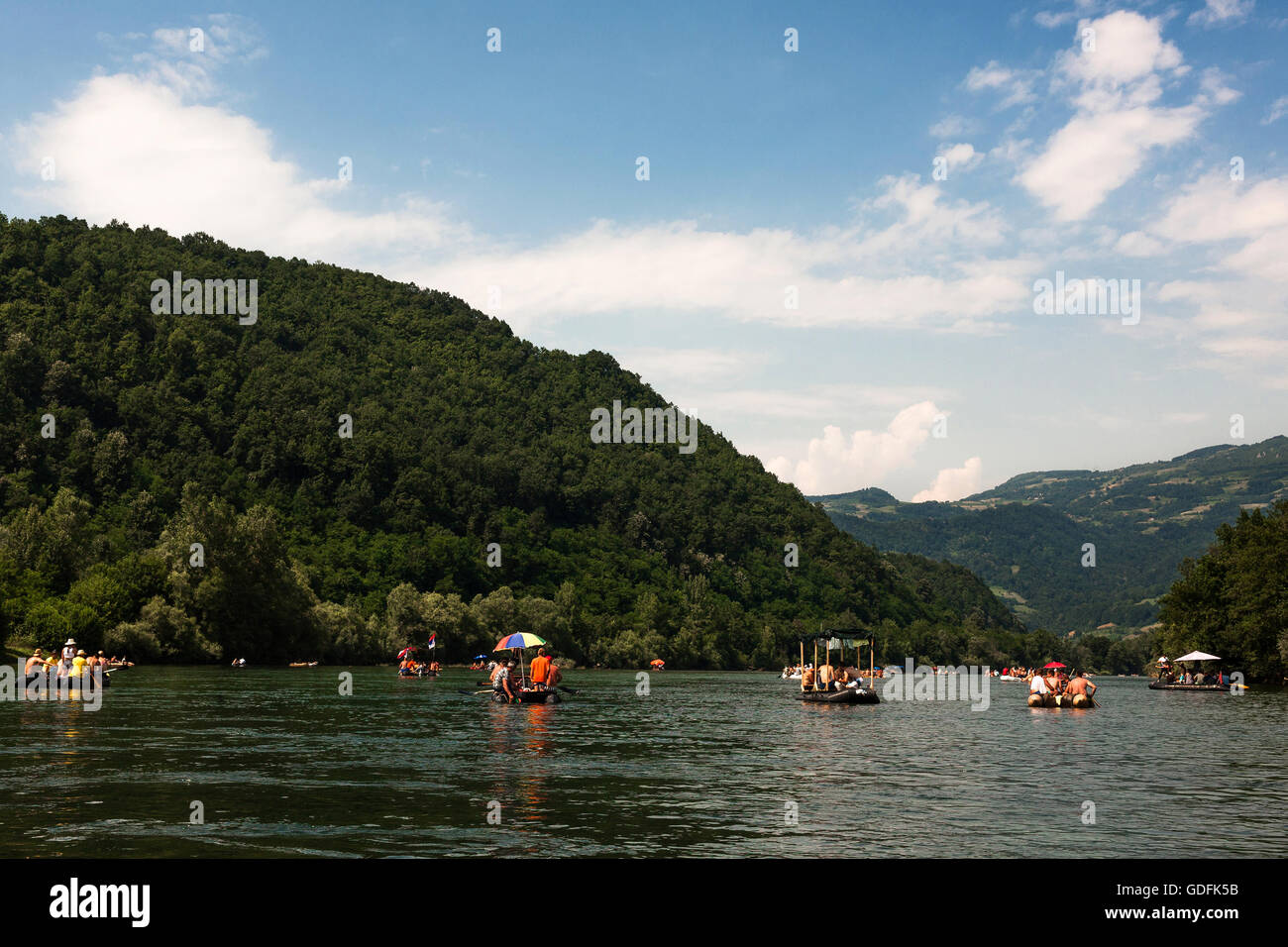 Rafters float down the river Stock Photo - Alamy
