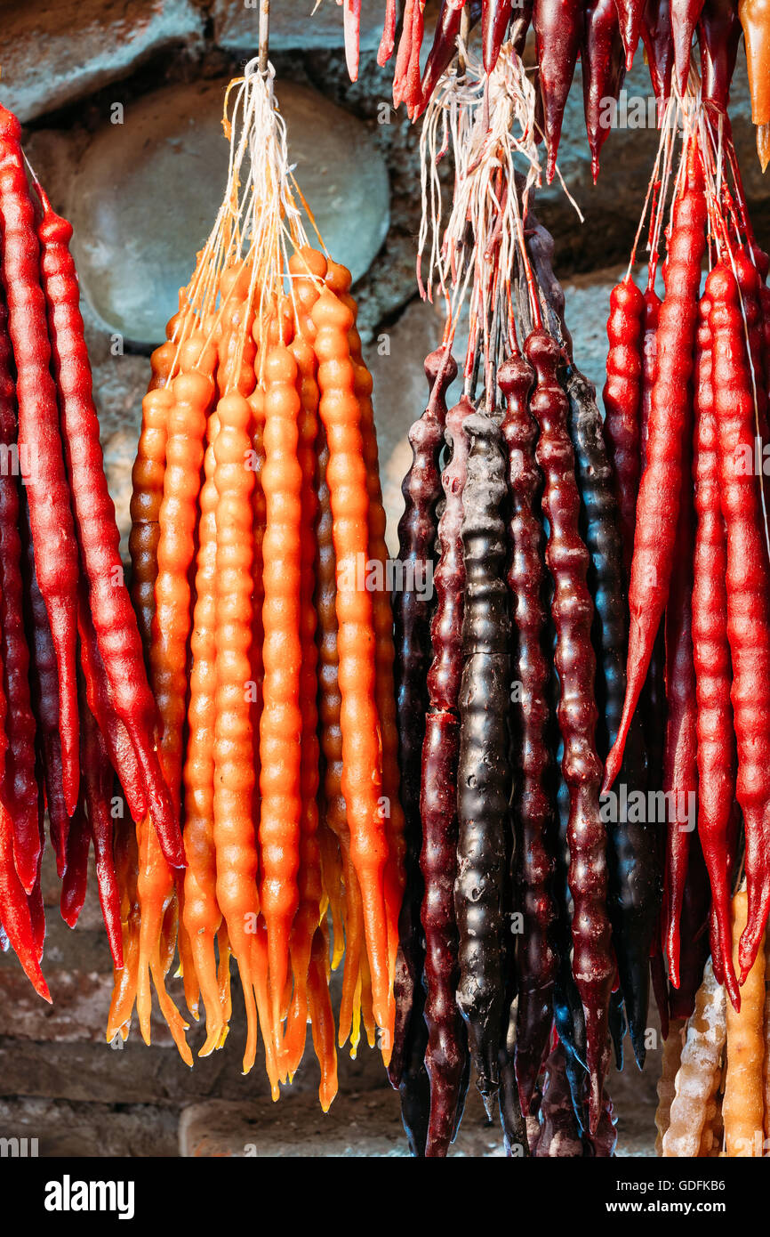 Churchkhela Is A Traditional Georgian Sausage-shaped Candy. The Main ...