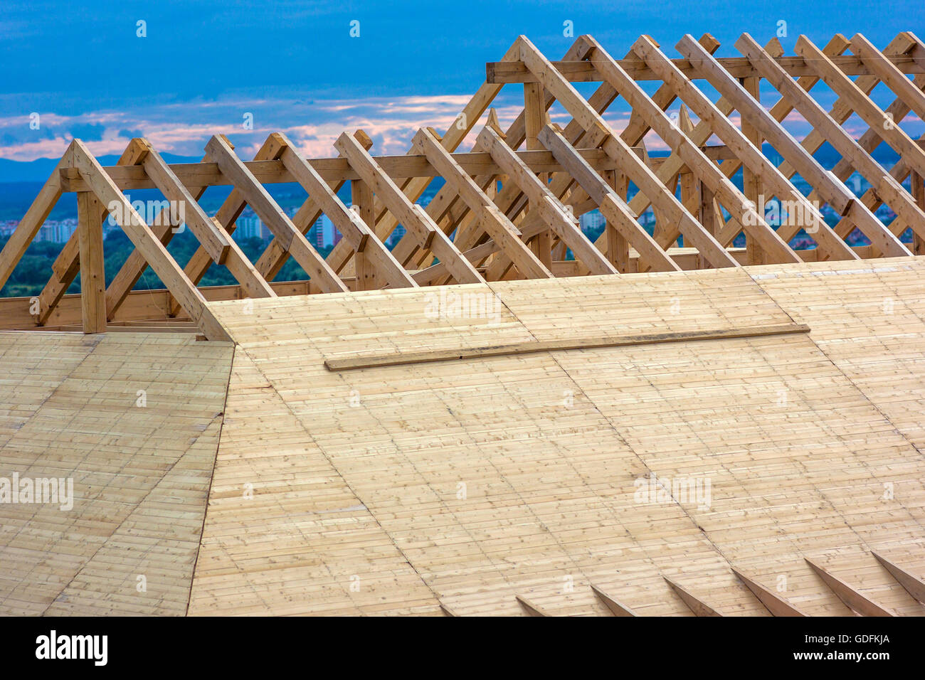 Roofing Construction. Wooden Roof Frame House Construction Stock Photo ...