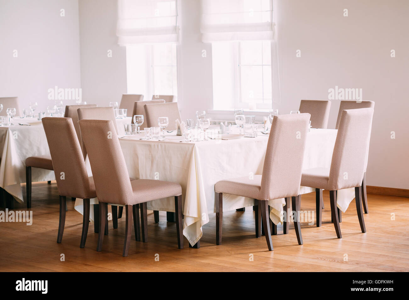 Cozy Interior Of Summer Cafe - Sheltered Tables With Tablecloths Stock ...
