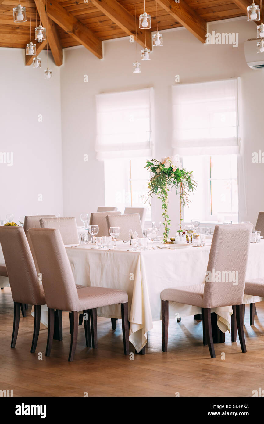 Cozy Interior Of Summer Cafe- Sheltered Tables With Tablecloths Stock ...