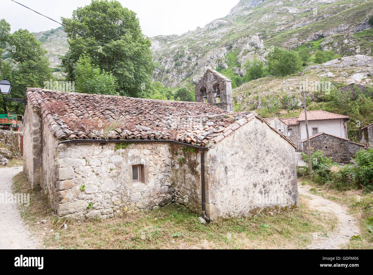 Bulnes village,in Macizo Central region,Asturias.Hiking in Picos de ...
