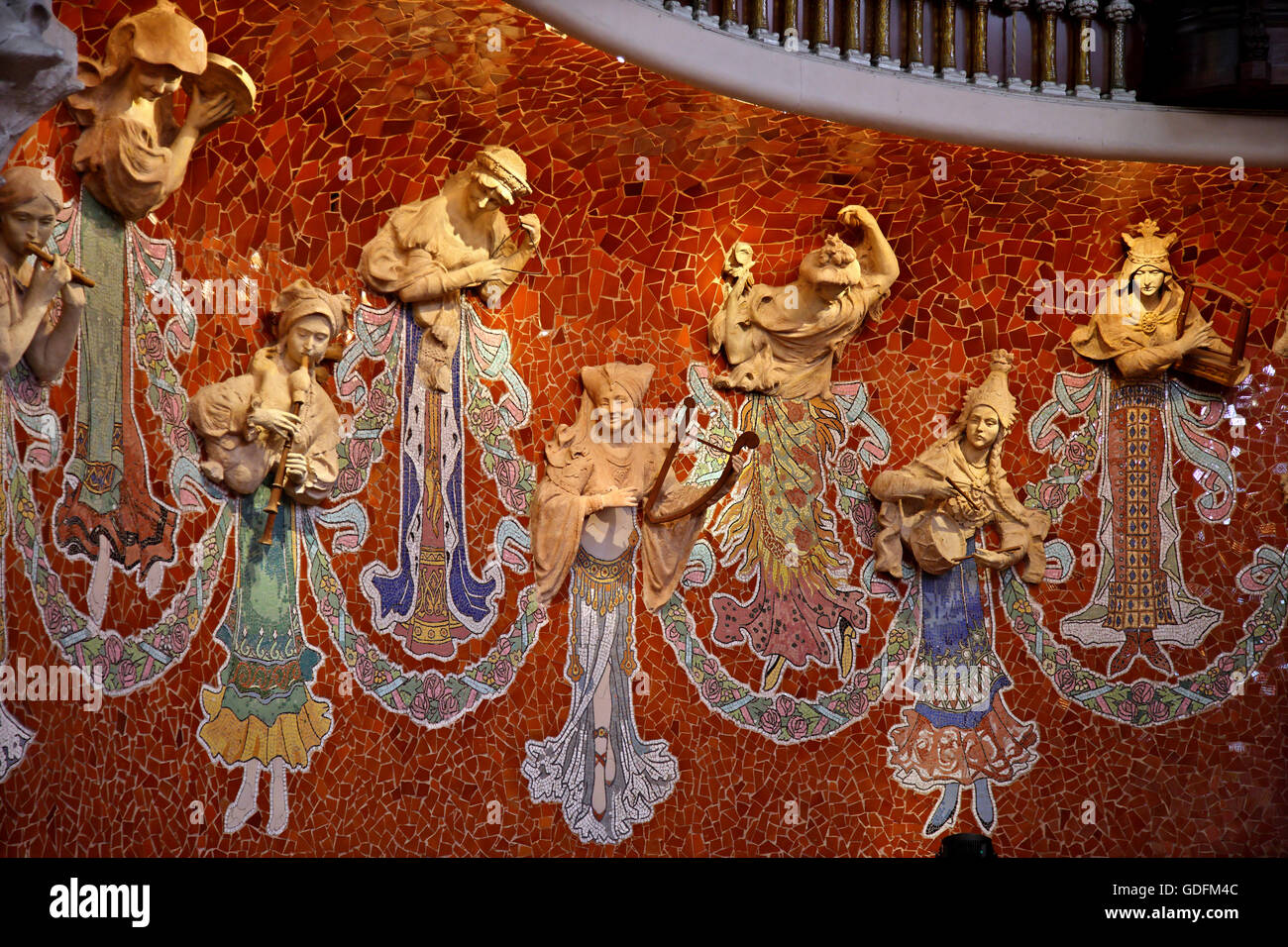 "Detail" from the decoration of the central concert hall in the Palau ...