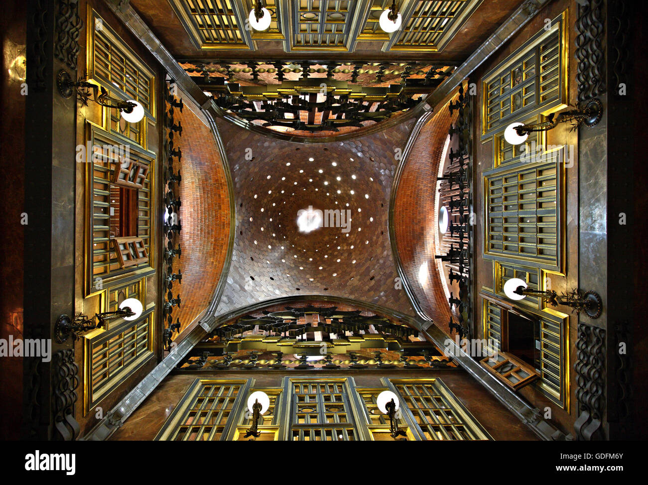 Dome on the ceiling of Palau Guell (architect Antoni Gaudi), Raval ...