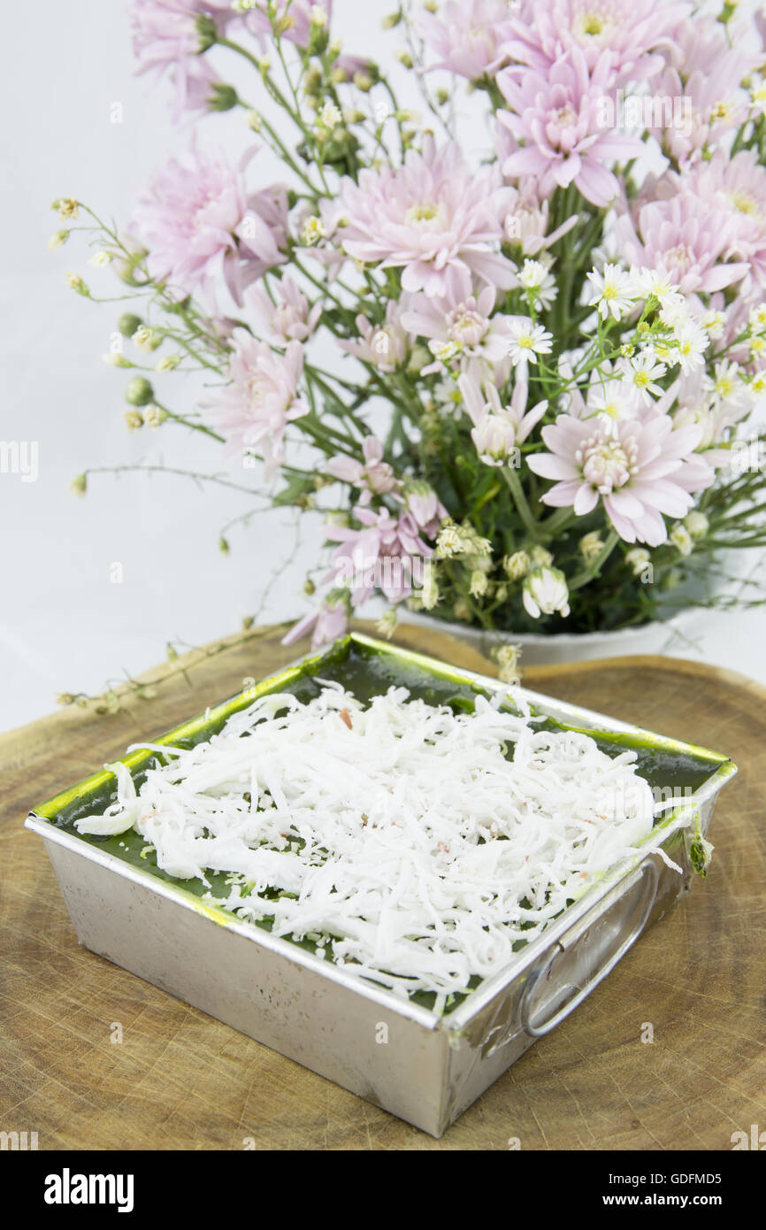 Thai dessert recipe (perkpoo)green coconut sweet pudding Stock Photo ...