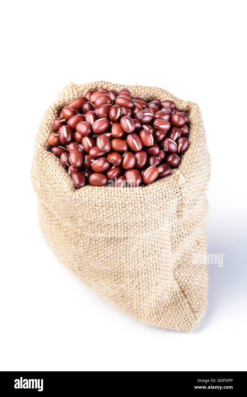 red beans in the sack on the white background Stock Photo - Alamy