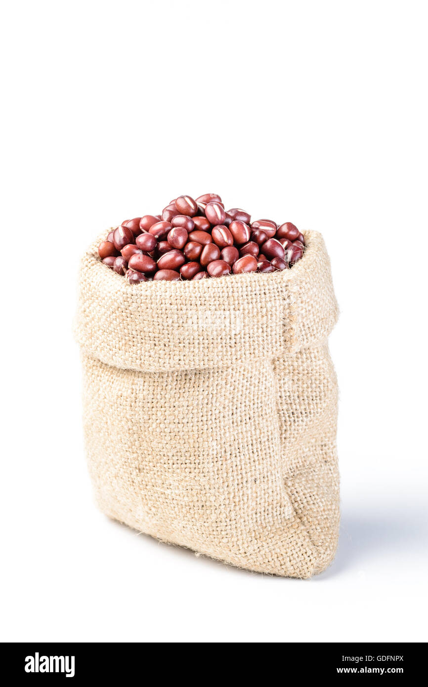red beans in the sack on the white background Stock Photo - Alamy