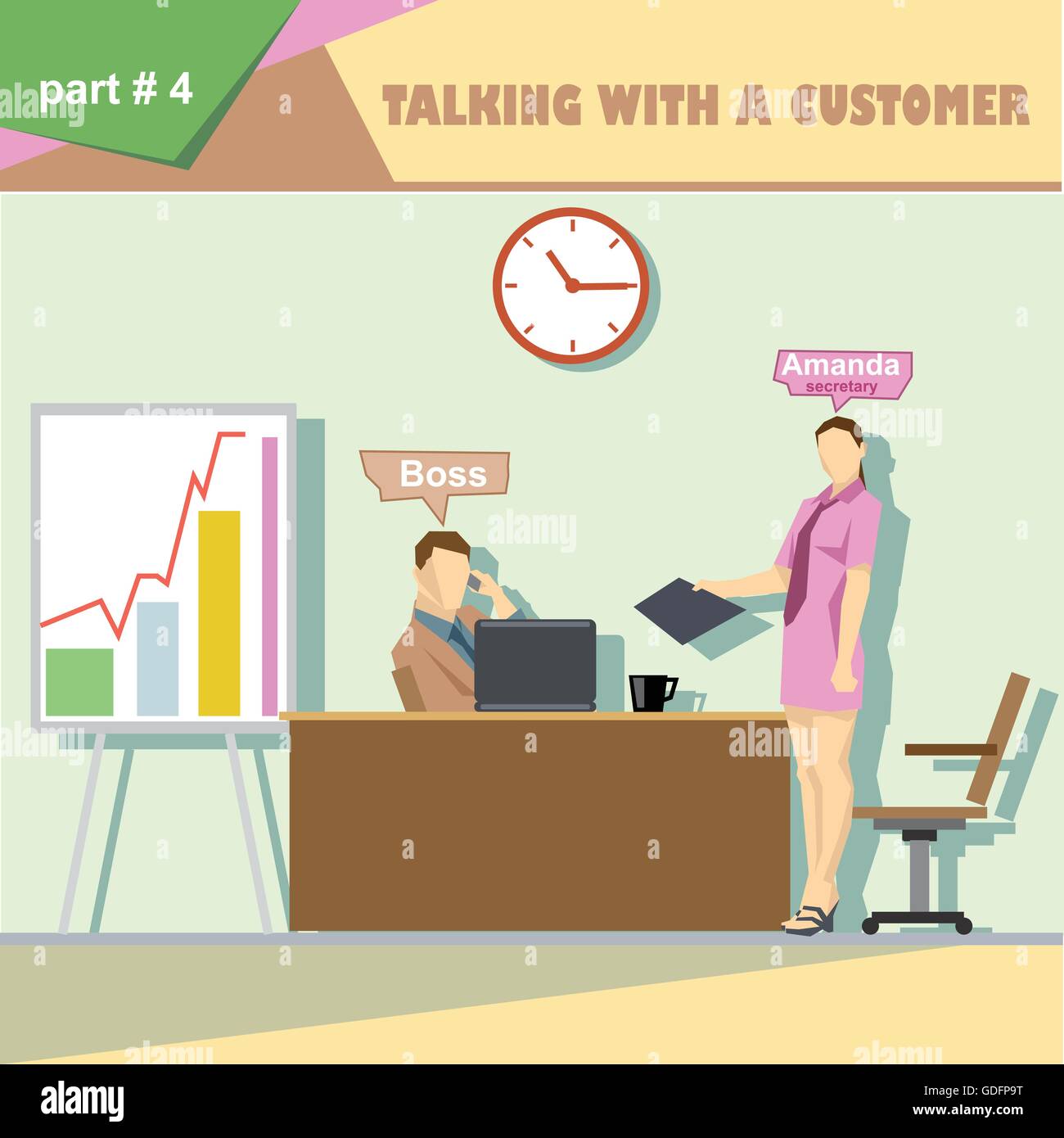 Business company roles situation infographics with boss and talking ...