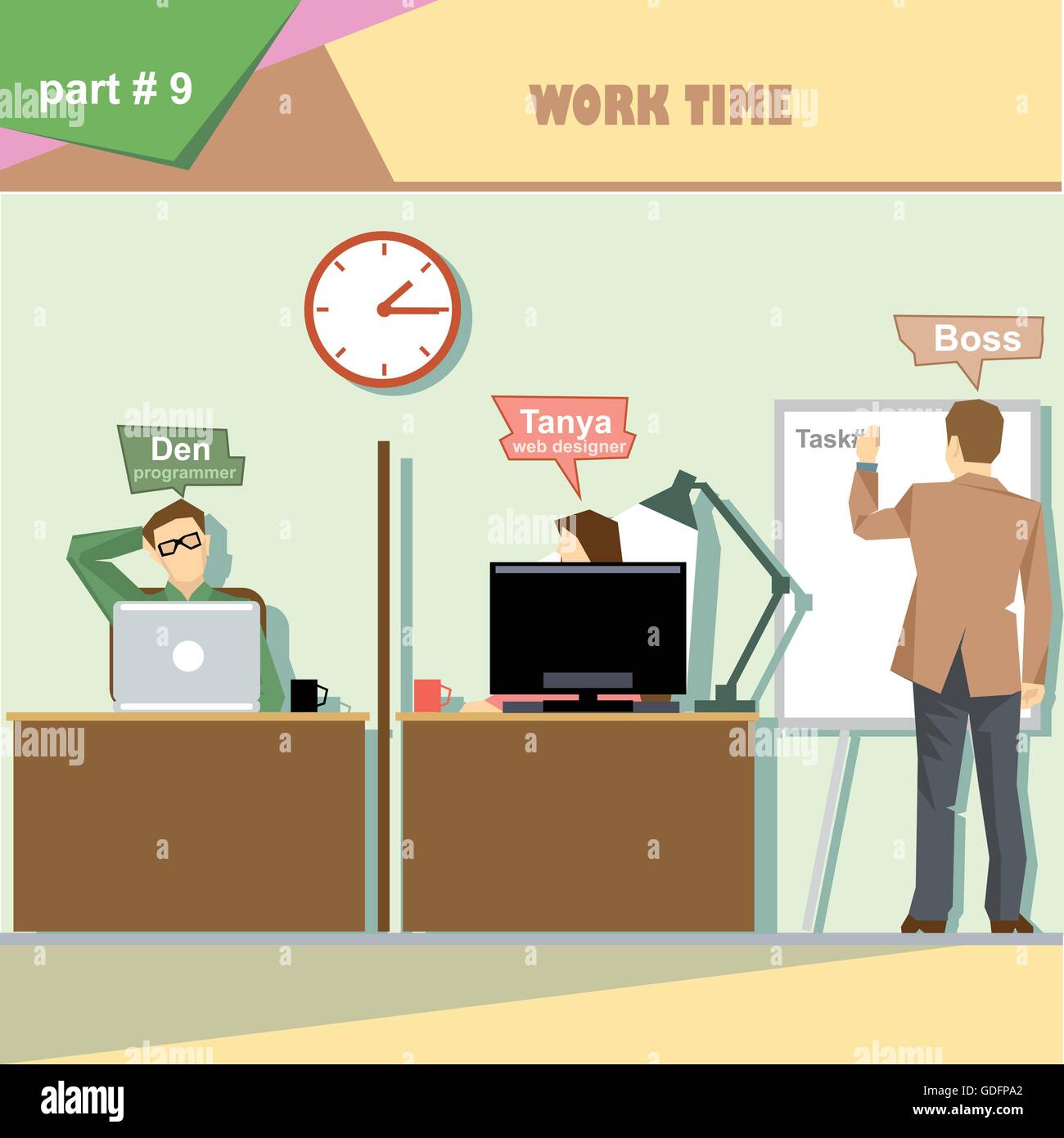 Business company roles situation infographics with boss making a ...