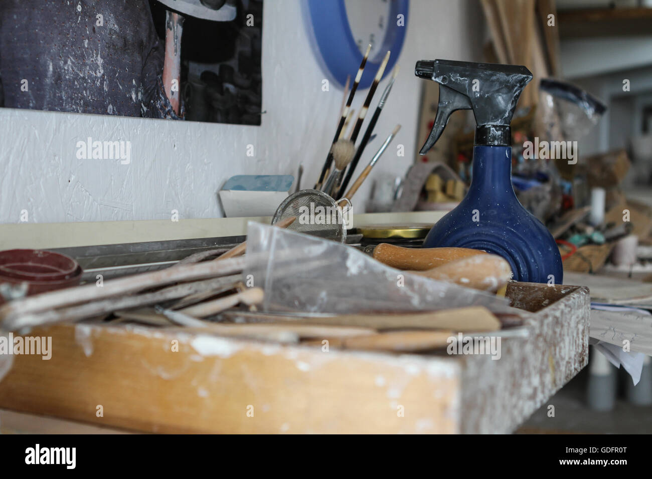 dirty and used Tools sculpture art pottery Stock Photo - Alamy