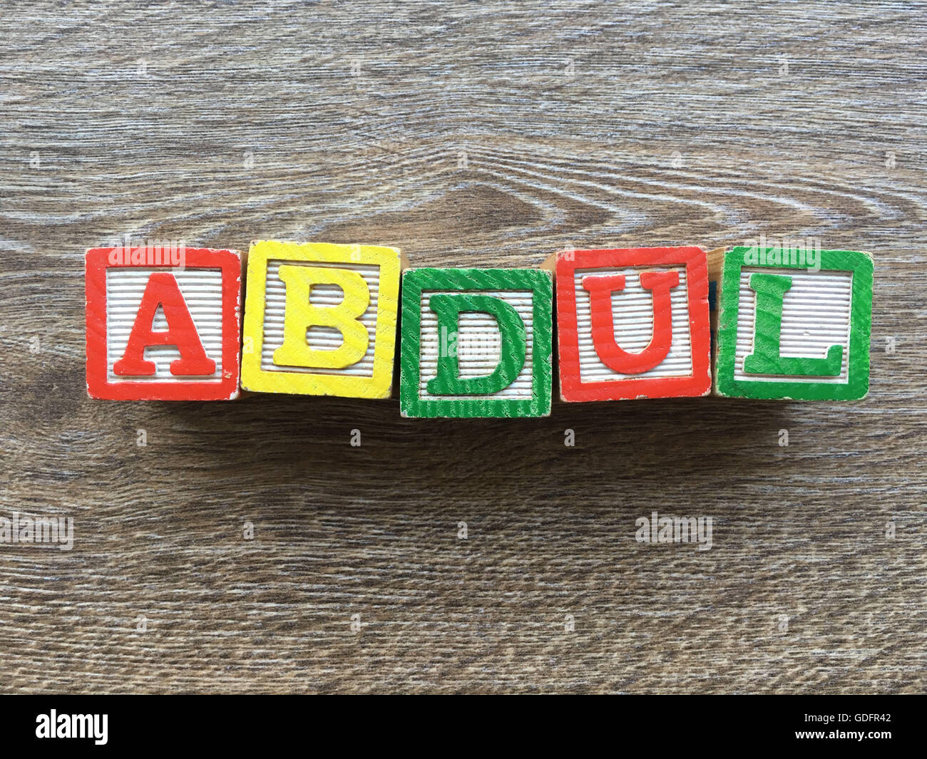 Abdul name written with wood block letter toys Stock Photo - Alamy