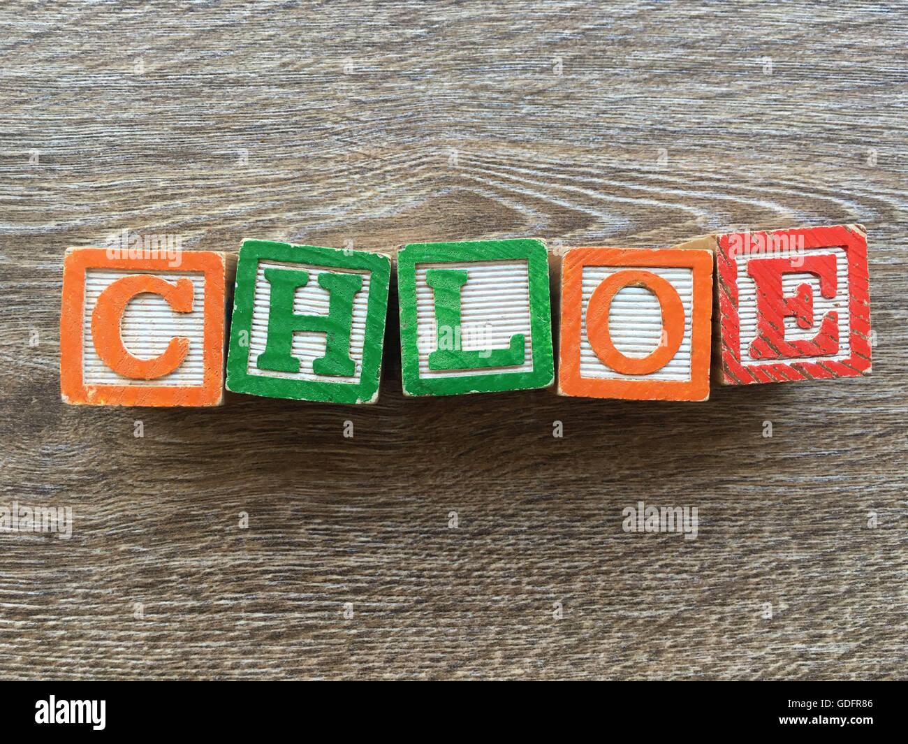 Chloe name written with wood block letter toys Stock Photo - Alamy