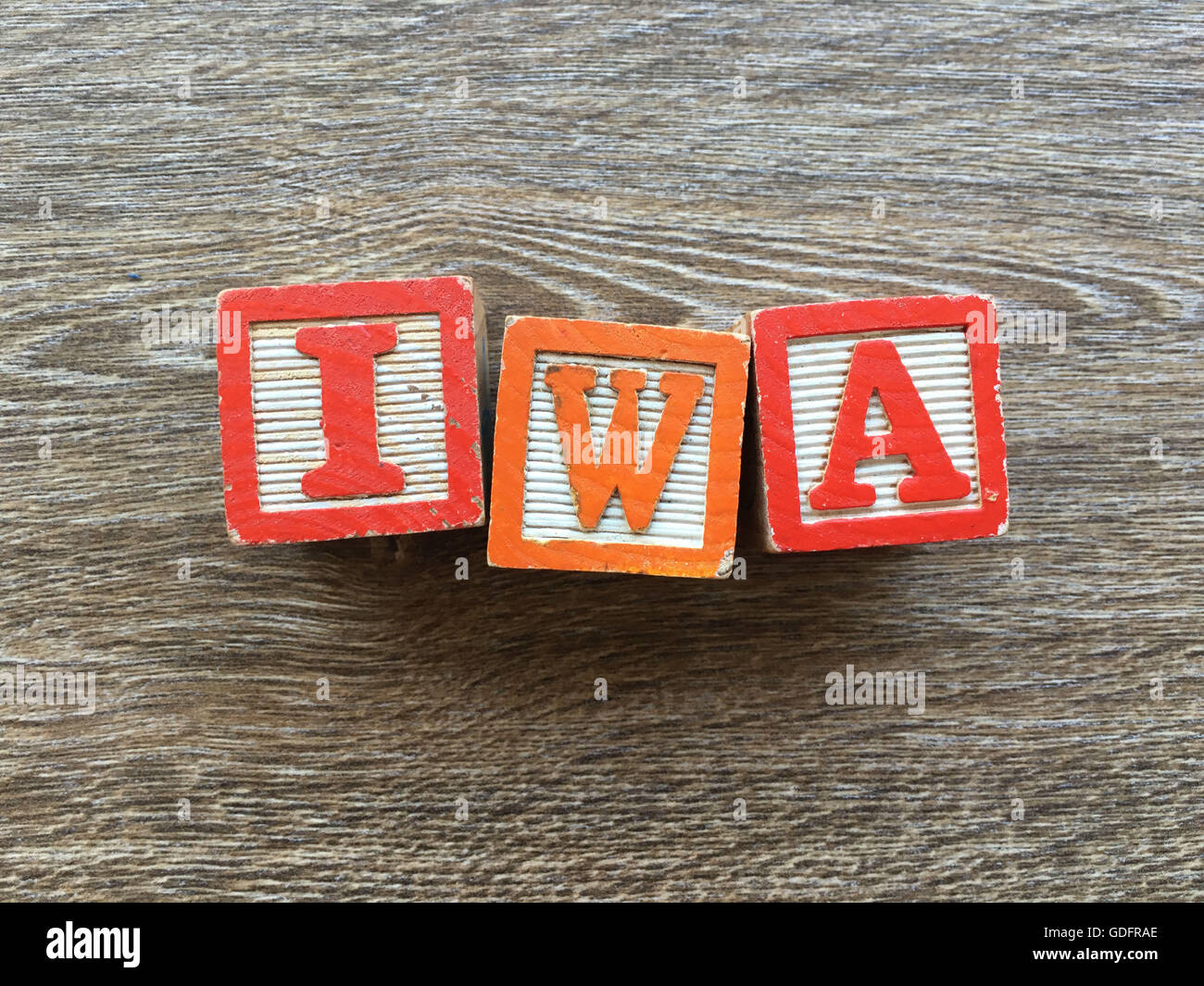 Iwa name written with wood block letter toys Stock Photo - Alamy