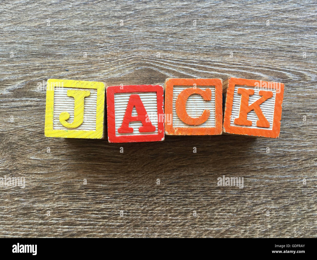 Jack name written with wood block letter toys Stock Photo - Alamy