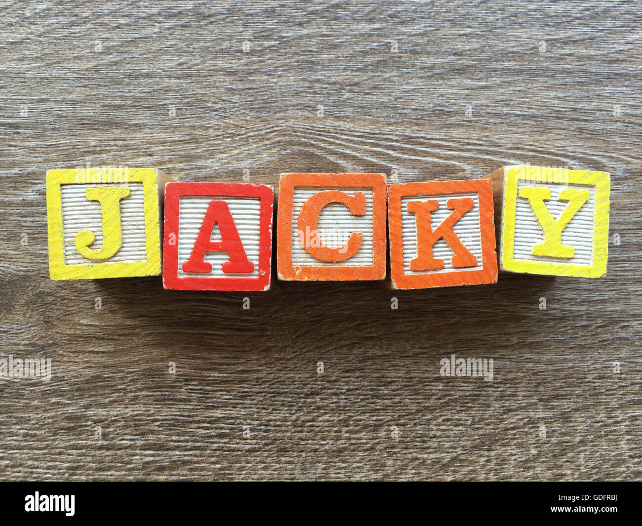 jackyname written with wood block letter toys Stock Photo - Alamy