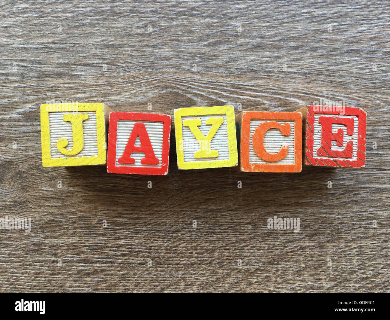 Jayce name written with wood block letter toys Stock Photo - Alamy