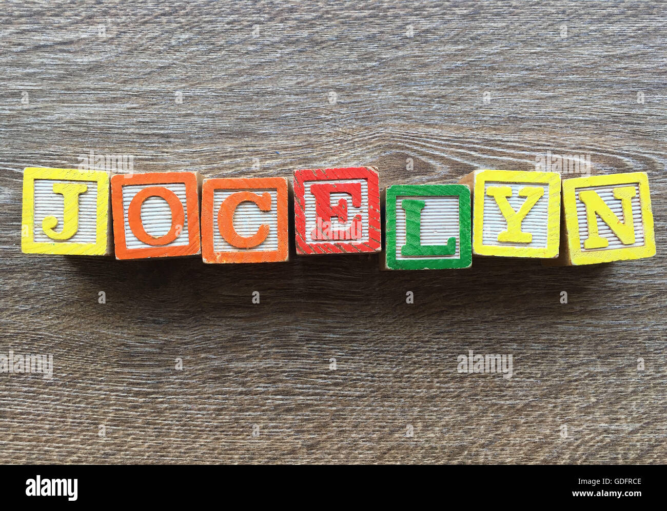 Jocelyn name written with wood block letter toys Stock Photo - Alamy