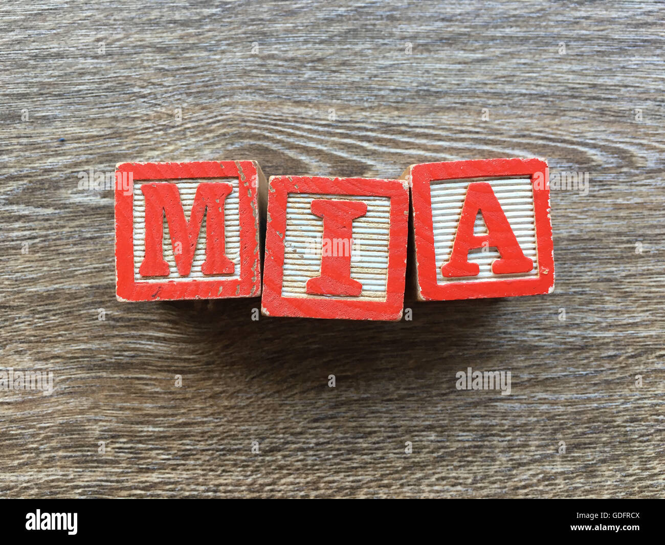 Mia name written with wood block letter toys Stock Photo - Alamy