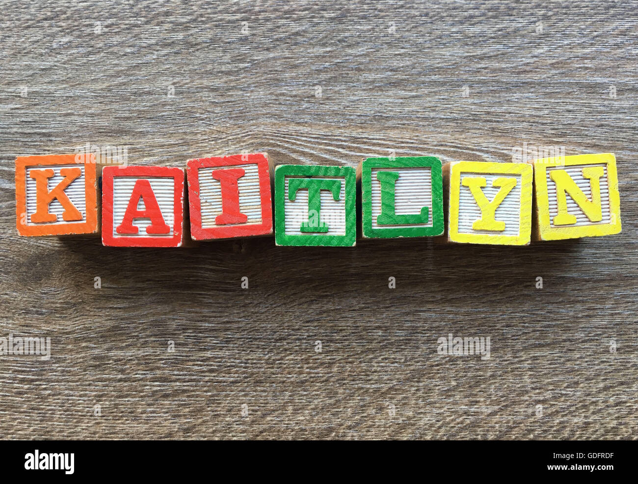 Kaitlyn name written with wood block letter toys Stock Photo - Alamy