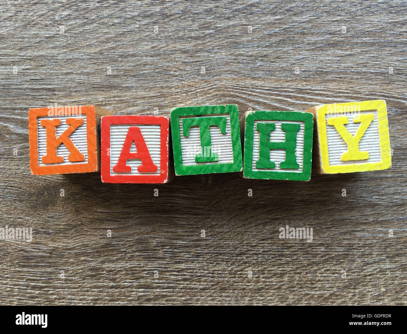 Kathy name written with wood block letter toys Stock Photo - Alamy
