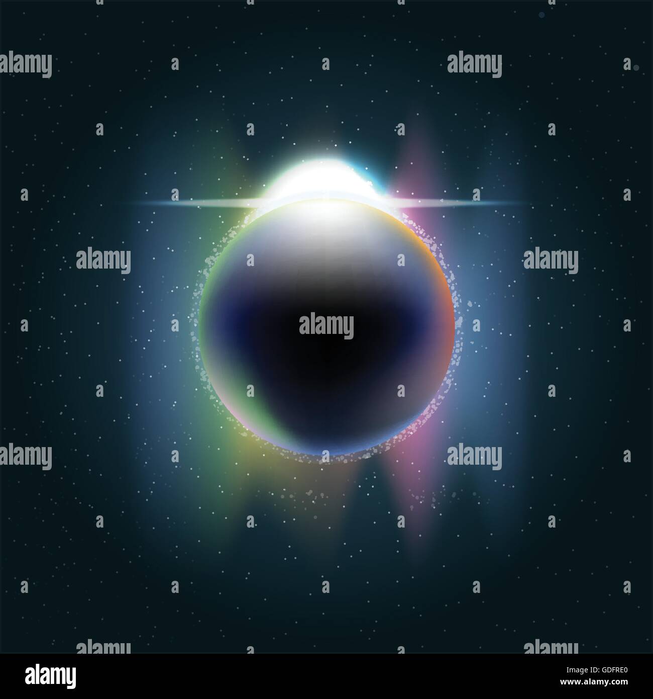 Futuristic planet earth in 3d in space full of stars, rising sun with ...