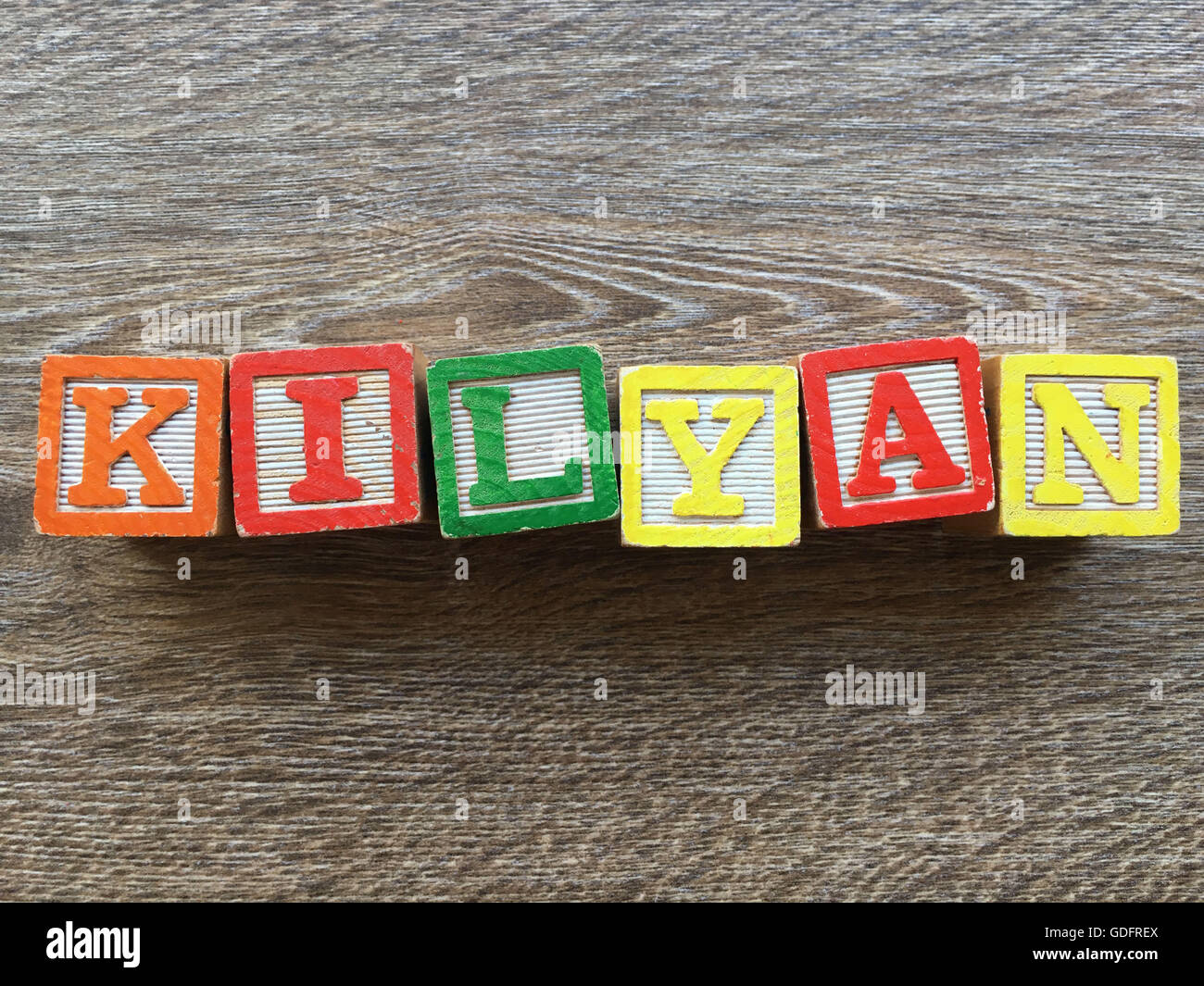 Kilyan name written with wood block letter toys Stock Photo - Alamy
