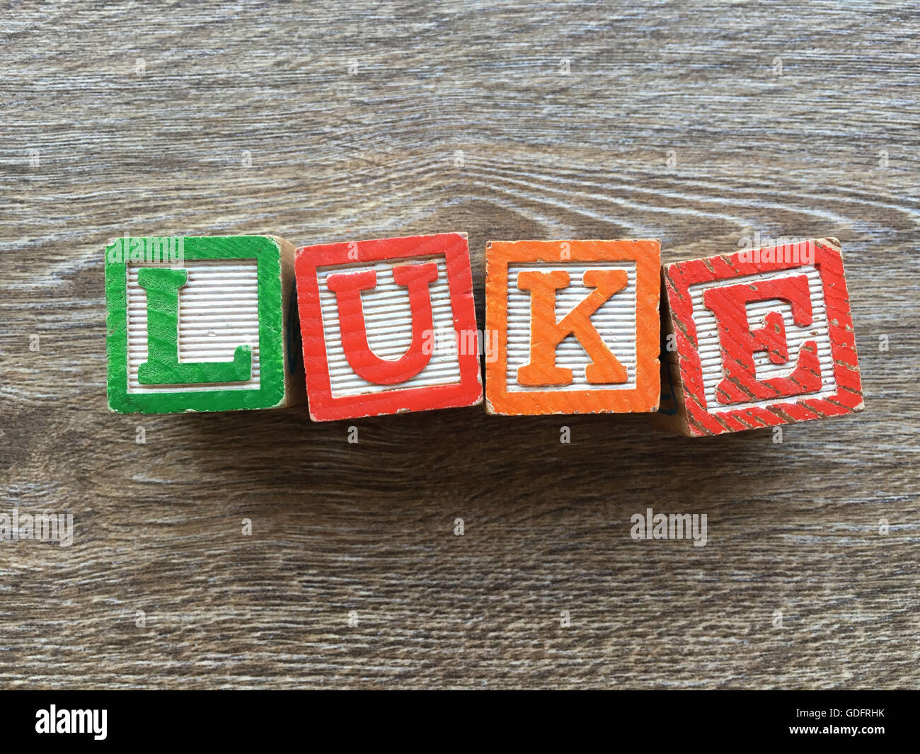 Luke name written with wood block letter toys Stock Photo - Alamy