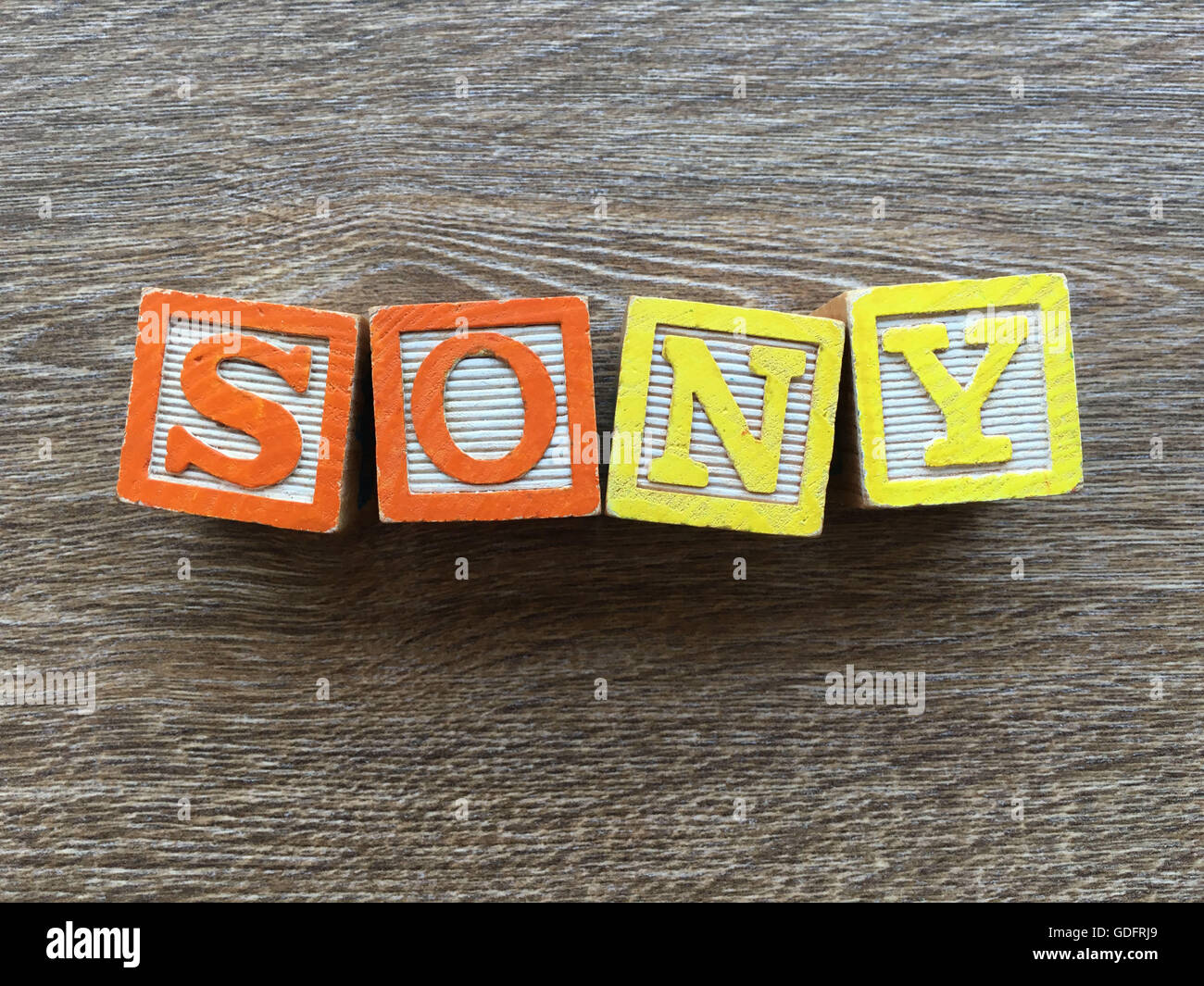 Sony name written wood block hi-res stock photography and images - Alamy