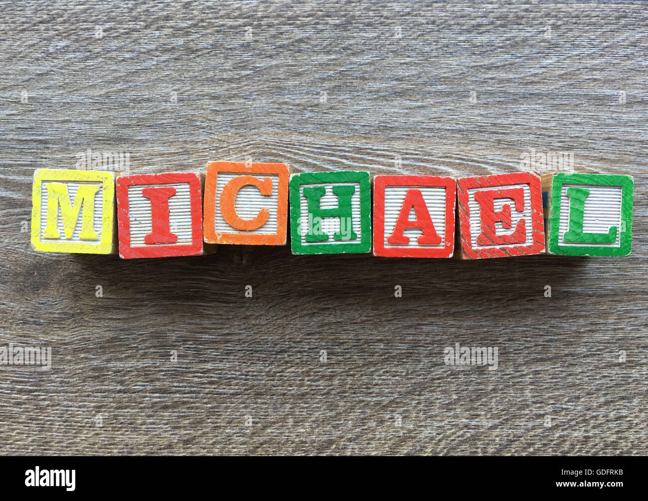 Michael name written with wood block letter toys Stock Photo - Alamy
