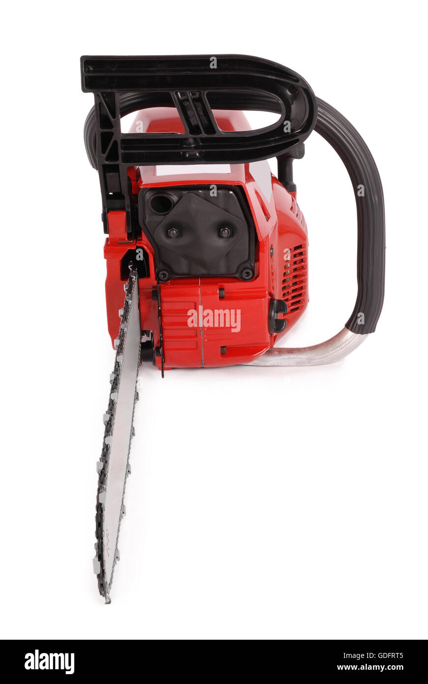Red professional chainsaw isolated on white background Stock Photo - Alamy