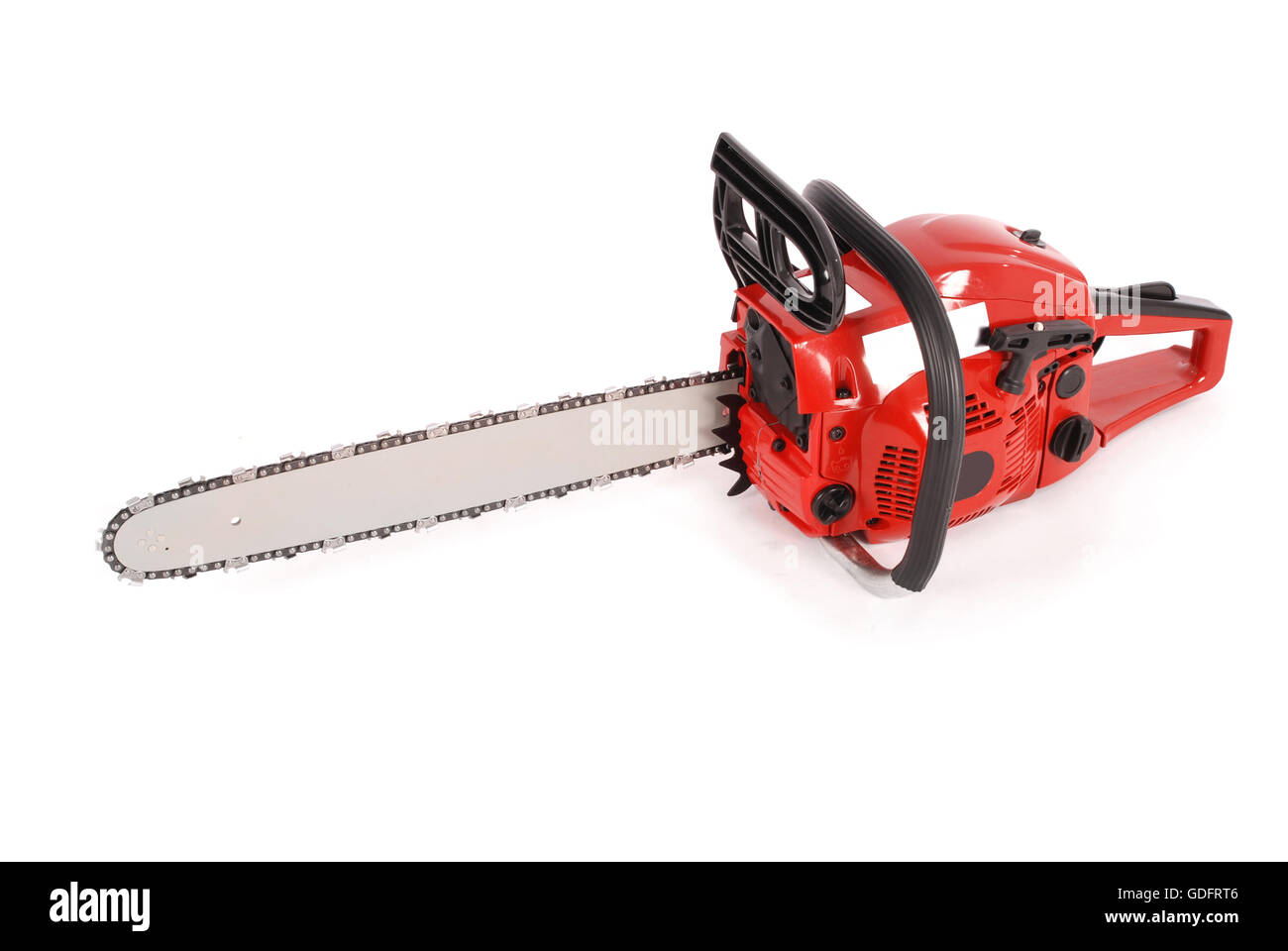 Red professional chainsaw isolated on white background Stock Photo - Alamy
