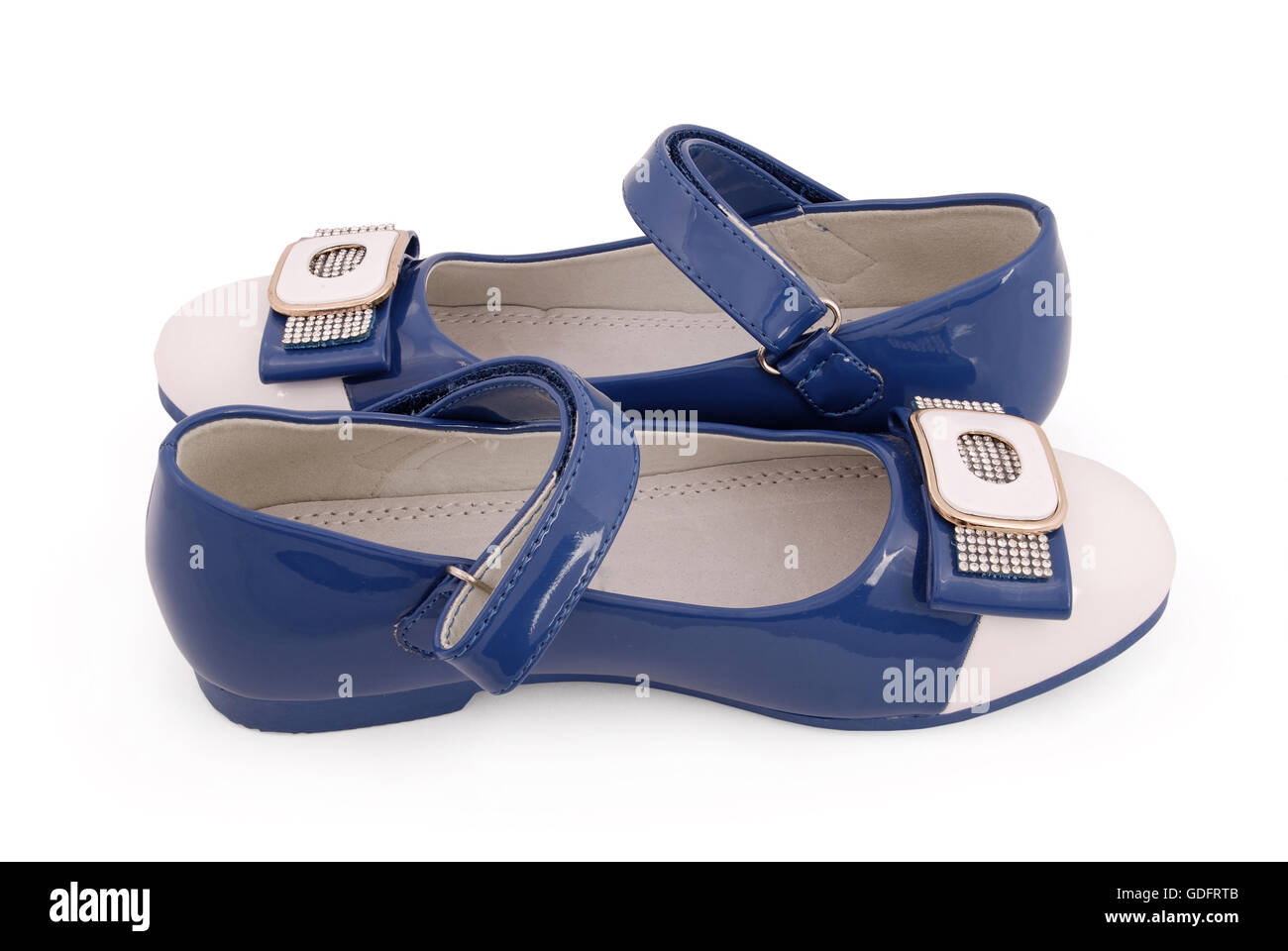 Blue girl shoes white background with soft shadow. Clipping path Stock ...