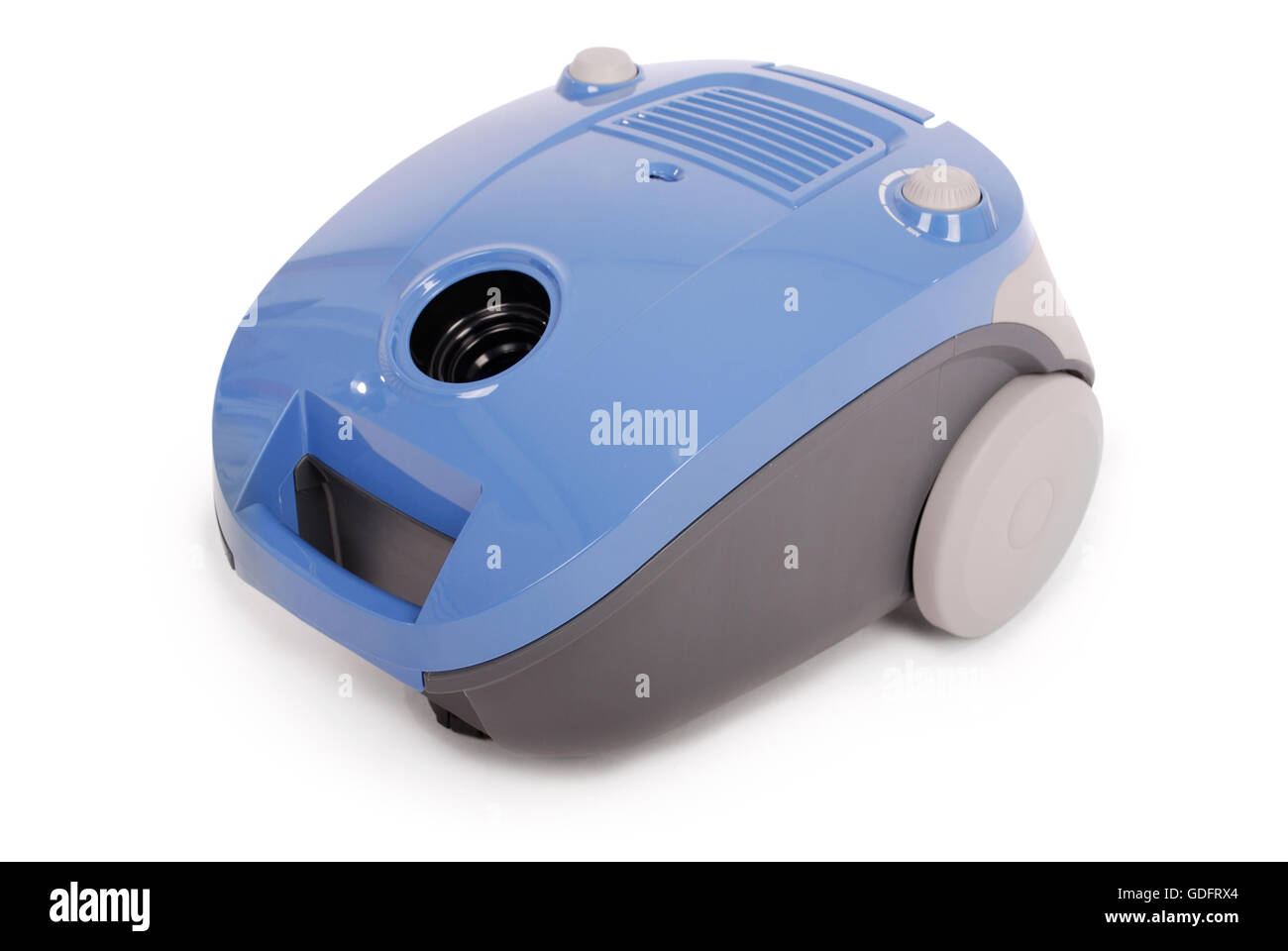 Blue vacuum cleaner isolated on white background. Clipping path inside ...