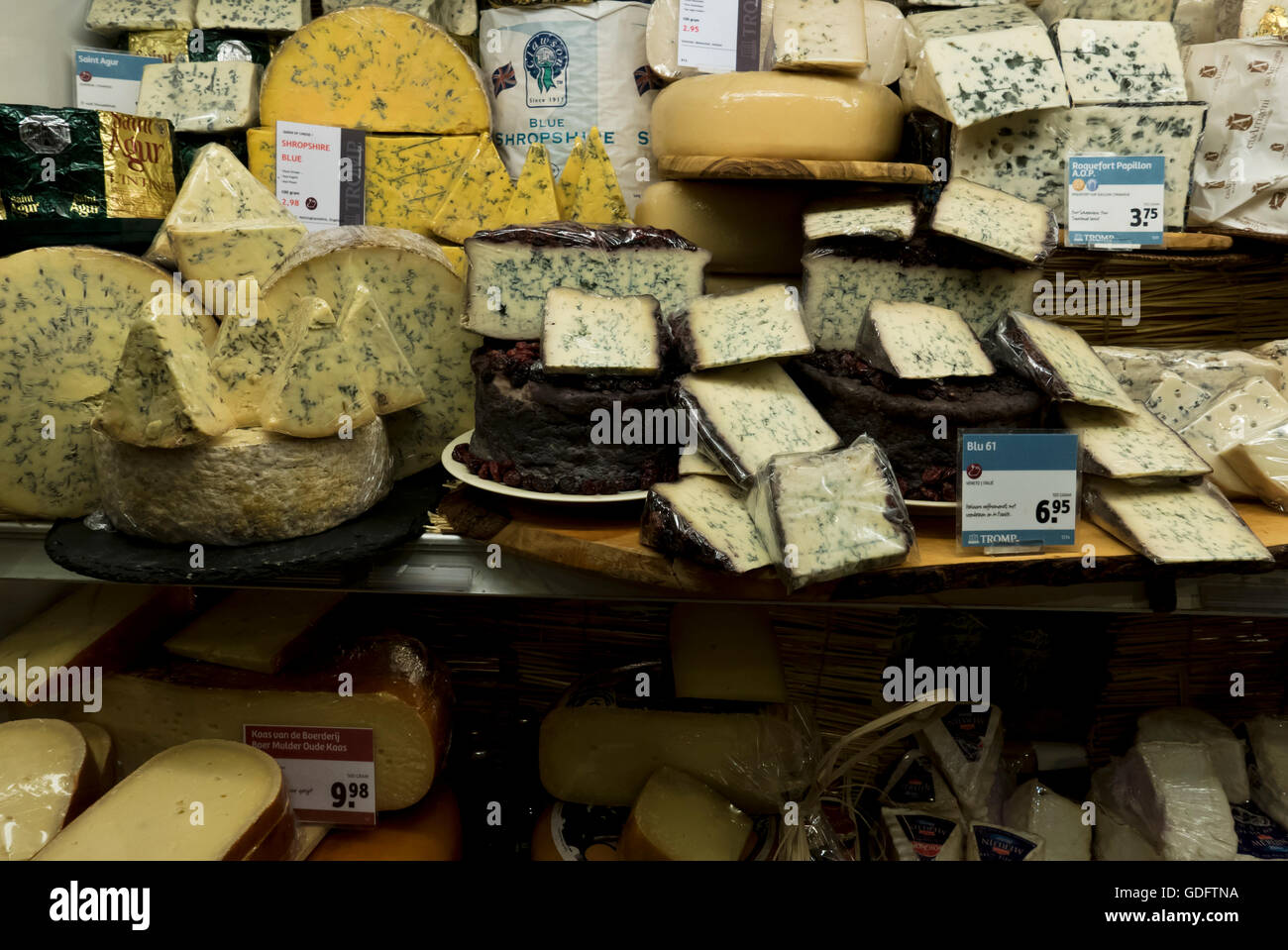 A large selection of dutch cheeses in a delicatessen in Amsterdam ...