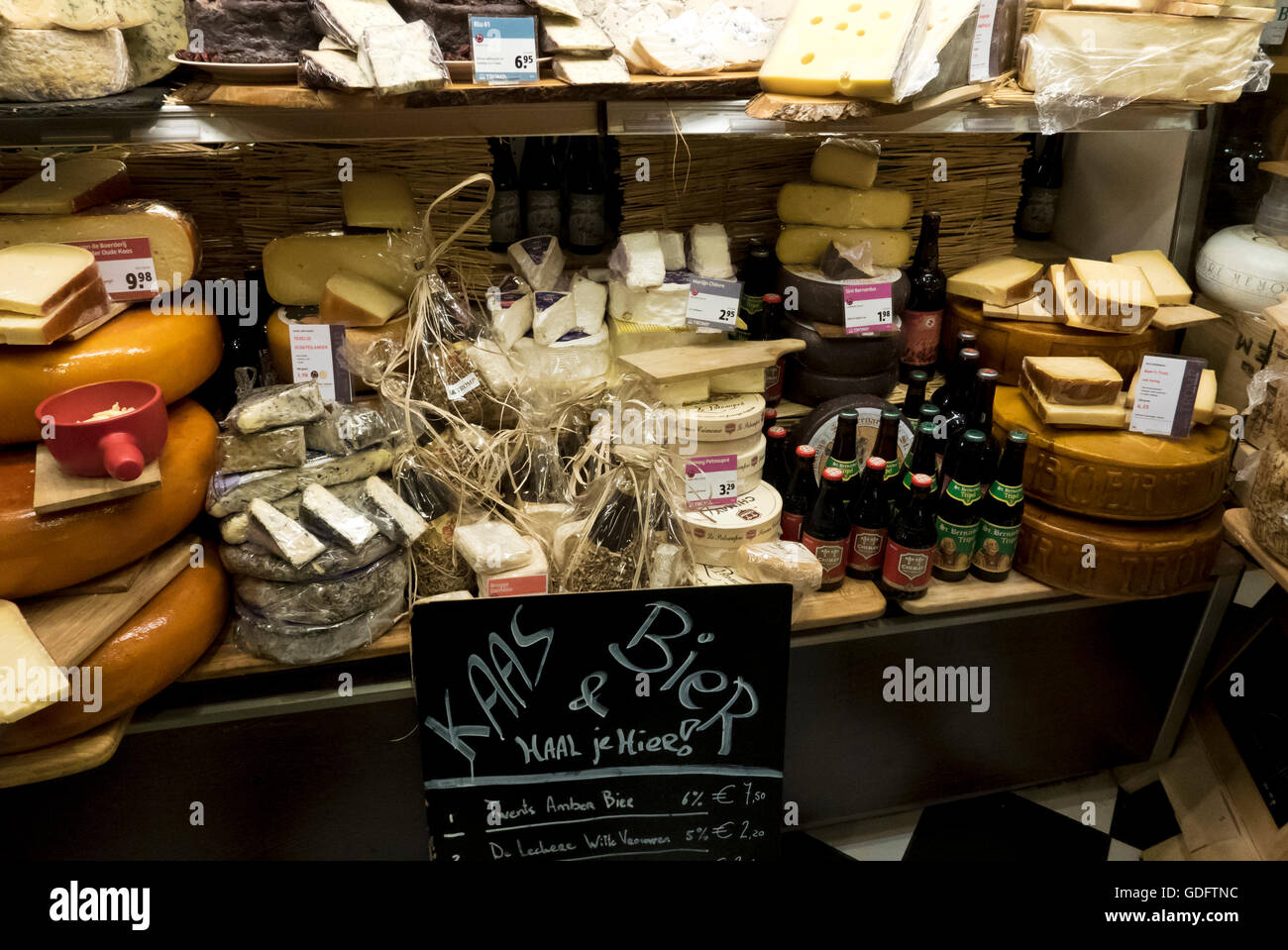 A large selection of dutch cheeses in a delicatessen in Amsterdam ...