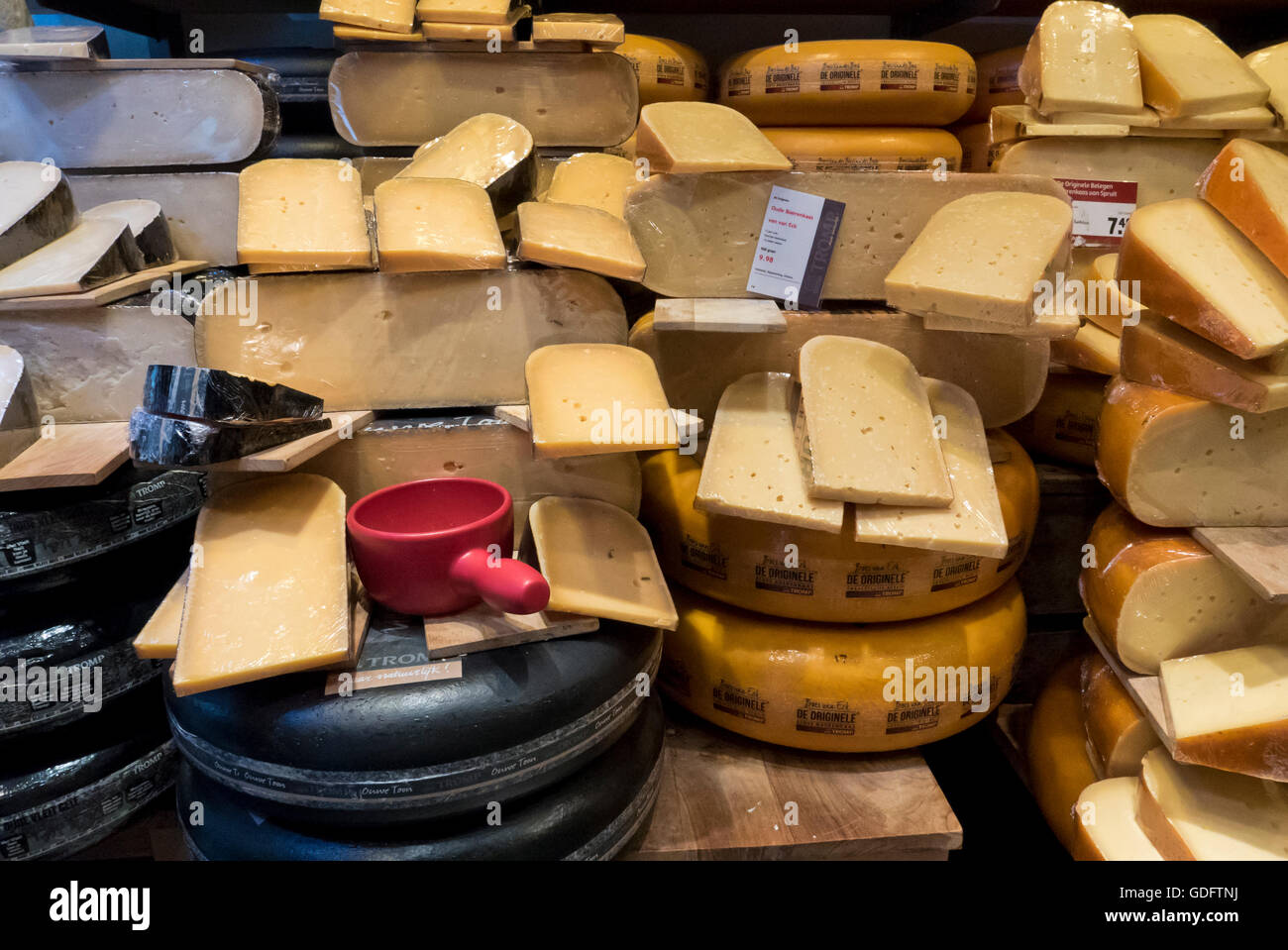 A large selection of dutch cheeses in a delicatessen in Amsterdam ...