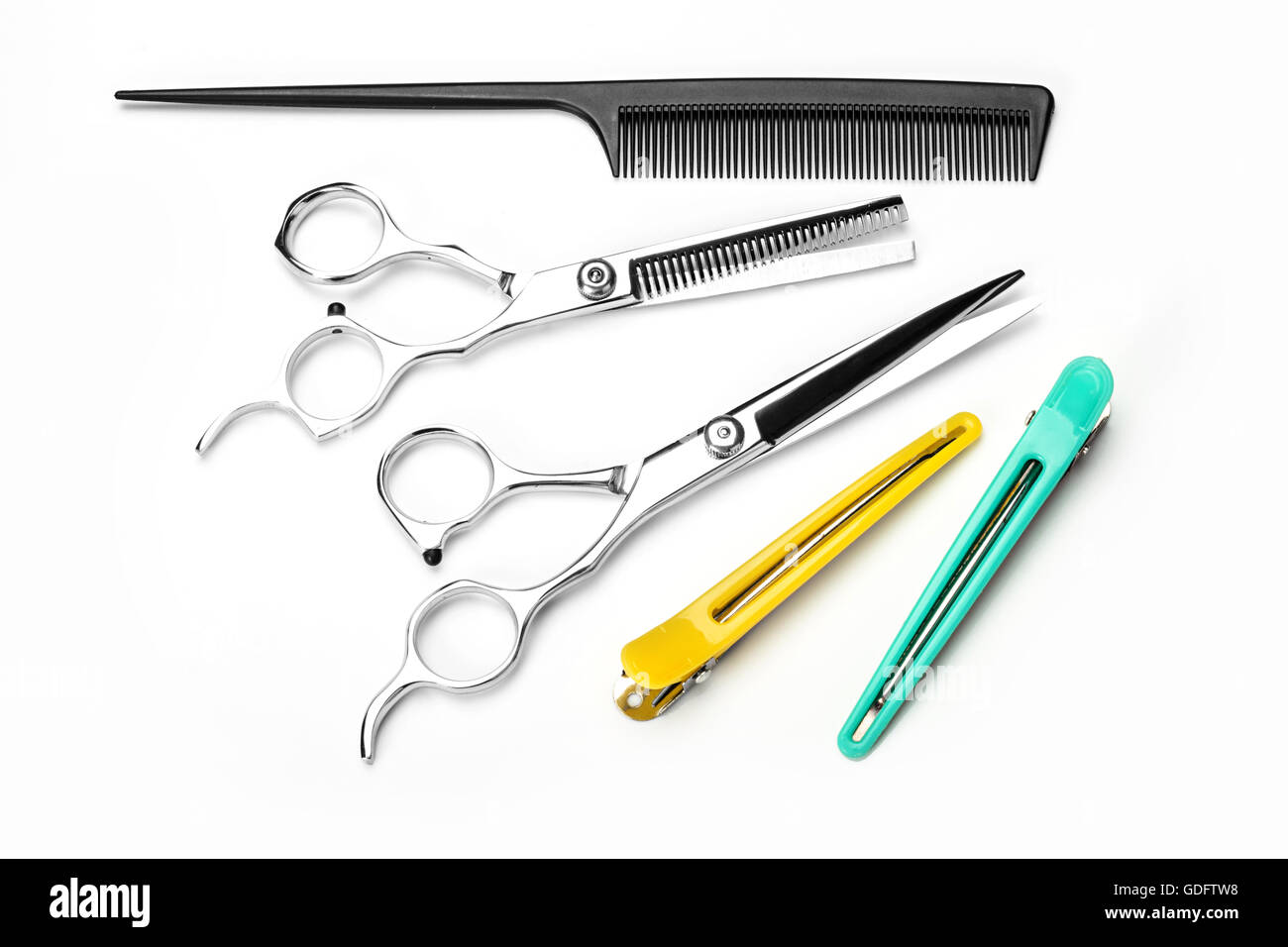 hairdressing tools on the white background Stock Photo - Alamy