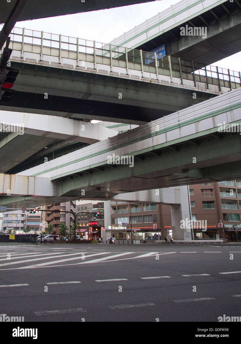 Elevated sections of the Hanshin Expressway in downtown Osaka Stock ...