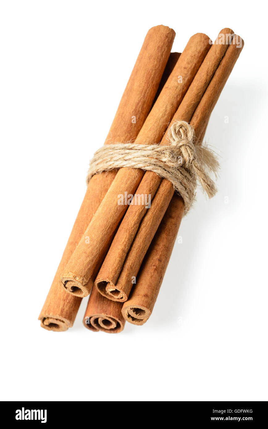 bundle of cinnamon sticks on white. (large depth of field, taken with ...