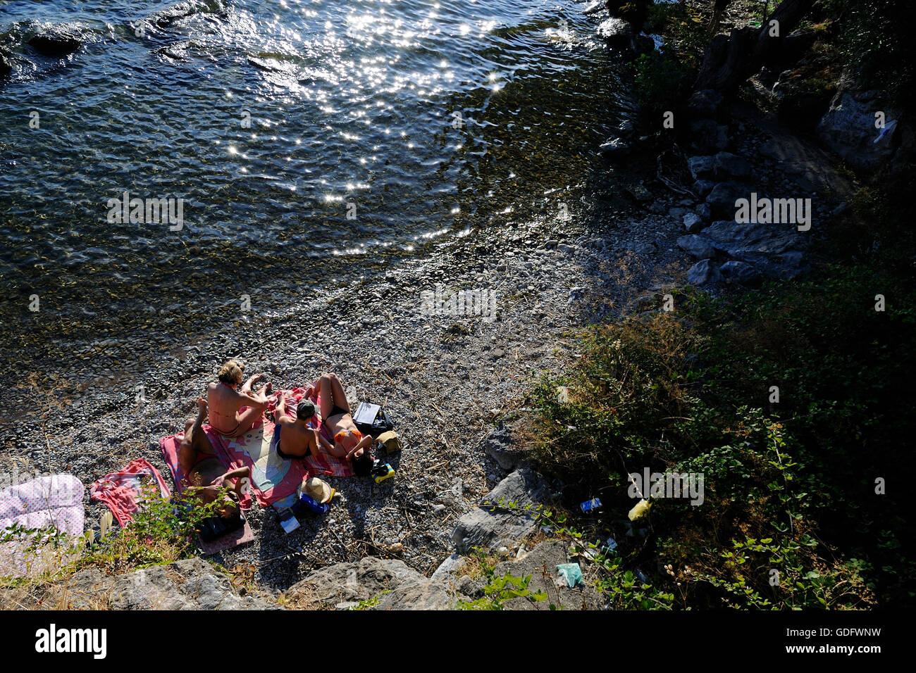 People at the beach at the Lake Ohrid, Macedonia Stock Photo - Alamy